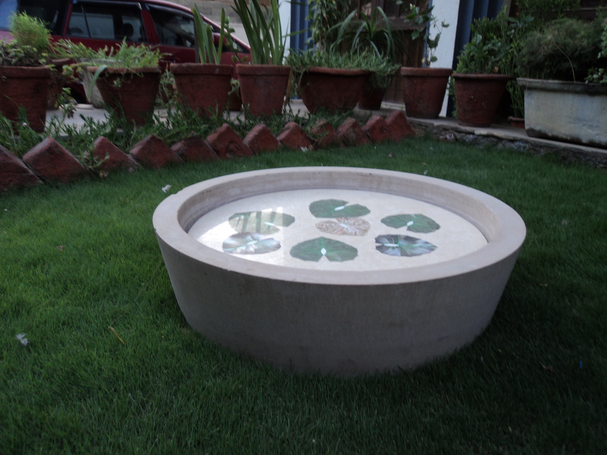 Stone Plus India Stone Urli with Marble Inlay Plate