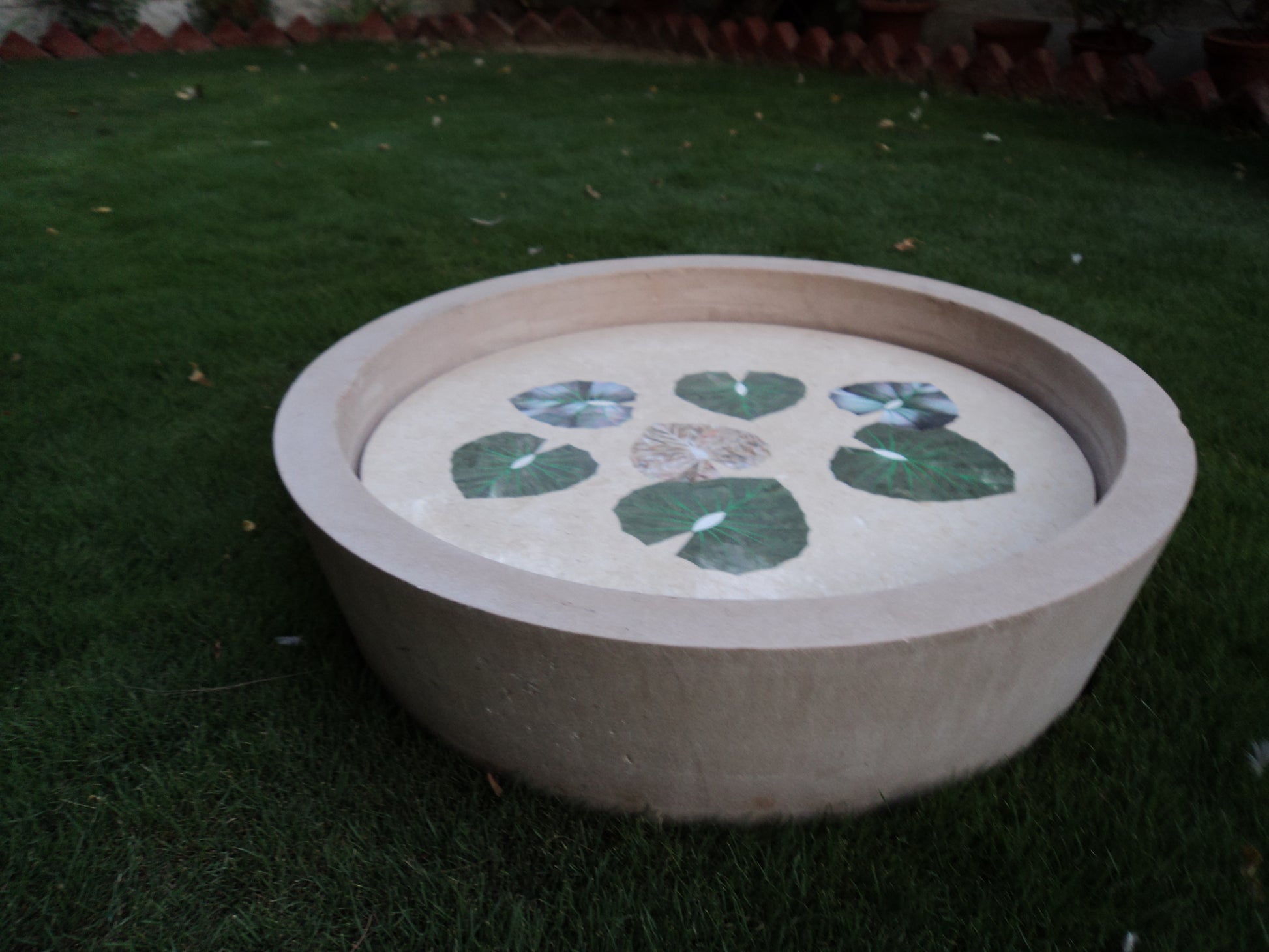 Stone Plus India Stone Urli with Marble Inlay Plate