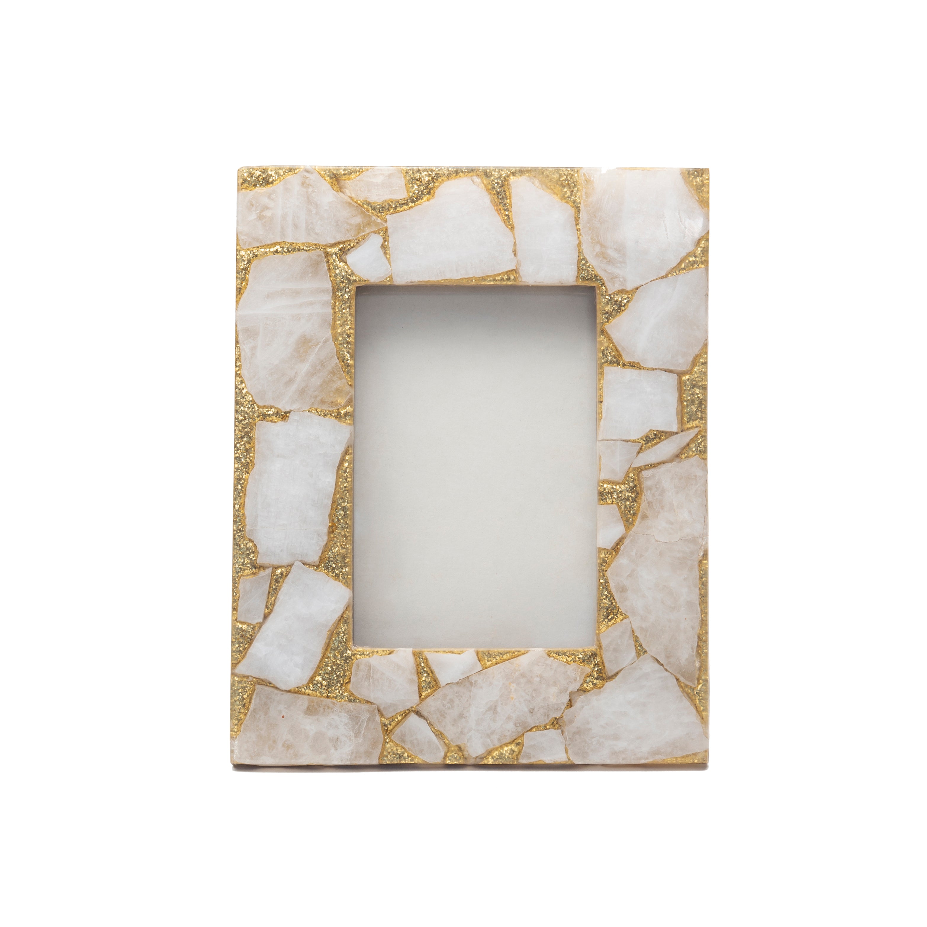 Stone Plus India White Quartz with Golden Frame – Opulent Homes